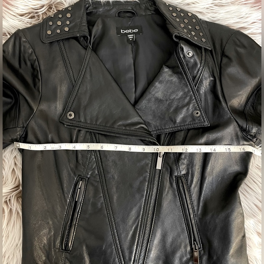 Bebe Black Studded Genuine Leather Jacket - Gem